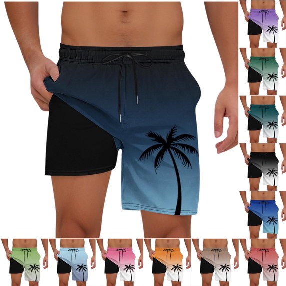 Betivan Men's Hawaiian Beach Shorts Gradient Coconut Tree Print Double ...