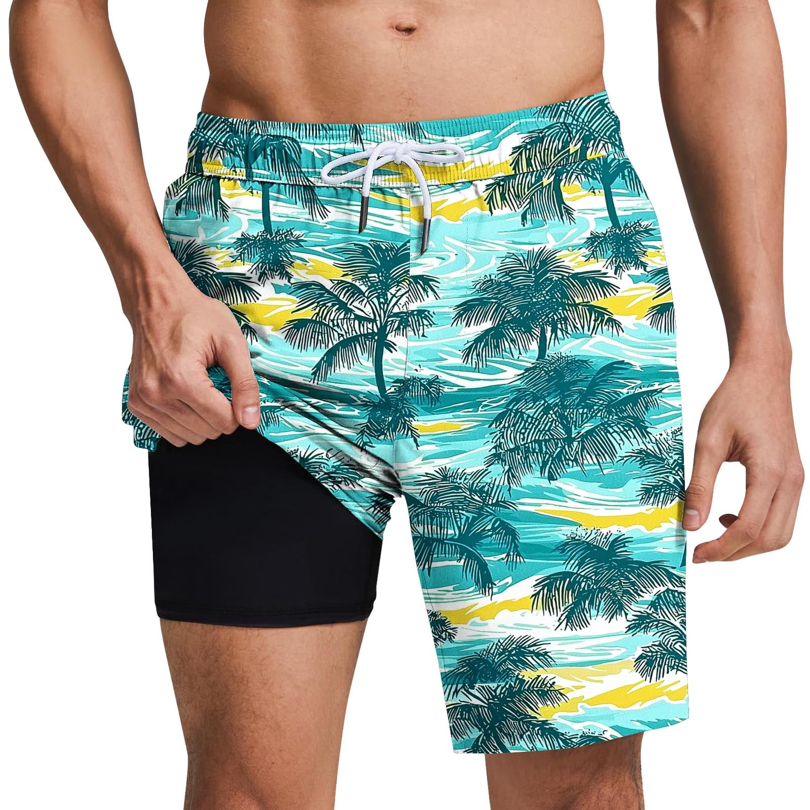 Betivan Men's Hawaiian Printed Swim Trunks Quick-Drying Elastic Waist ...