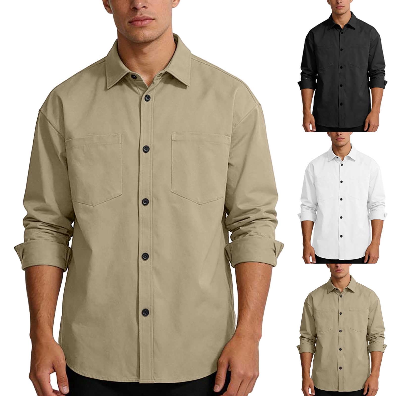 Betivan Men's Lapel Long Sleeve Shirt Casual Button Closure Loose Fit ...