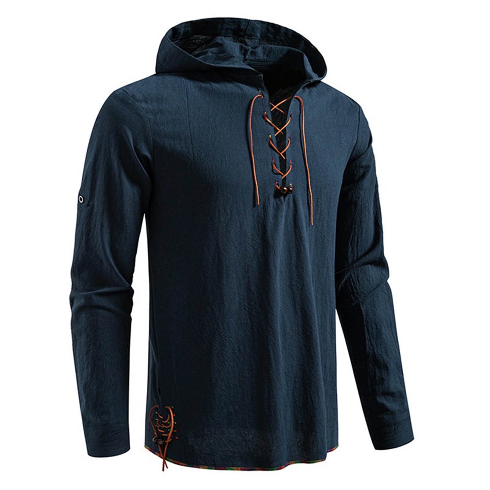 Betivan Men's Long Sleeve Hooded Shirts Retro Style for Medieval,Viking ...