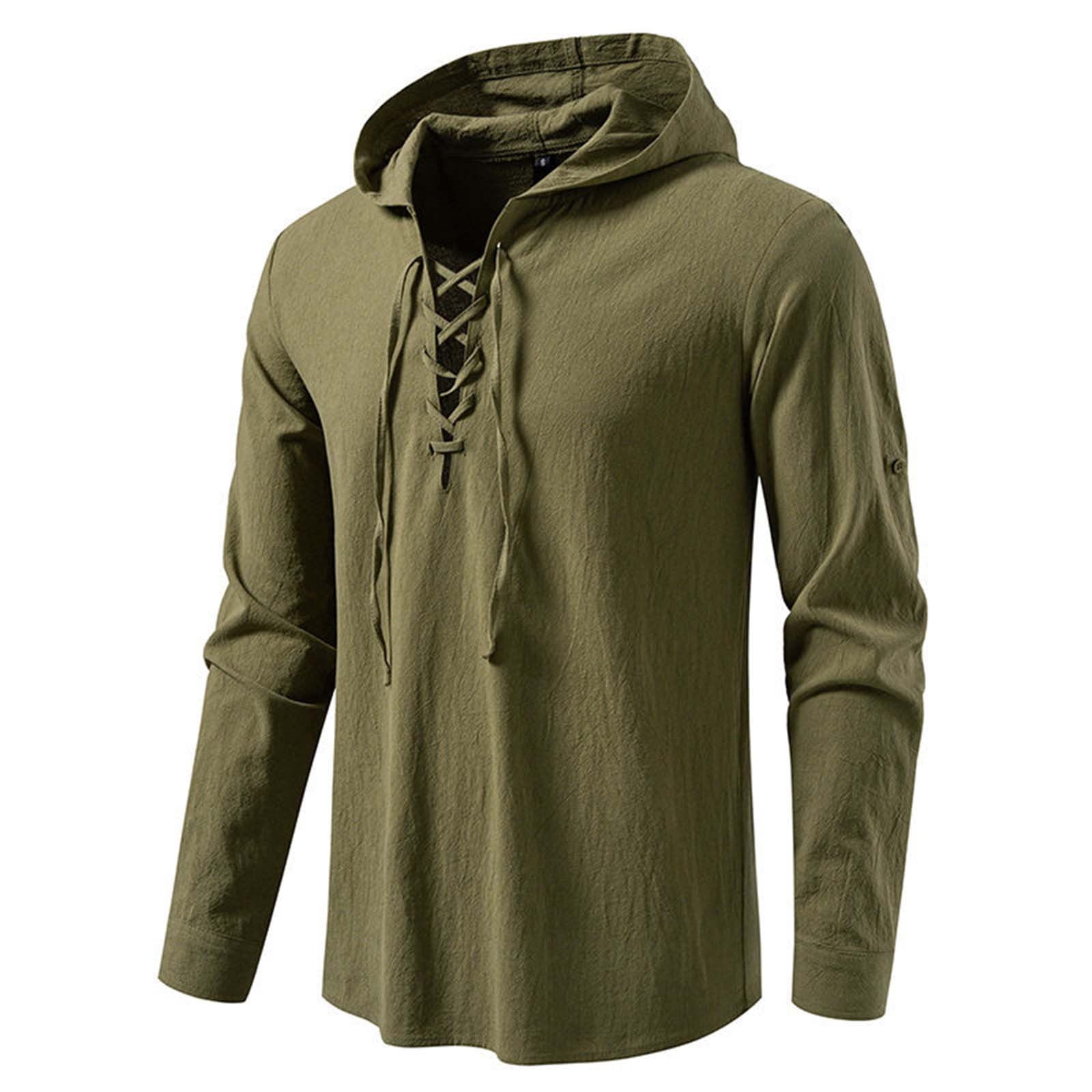 Betivan Men's Long Sleeve Hooded Shirts Retro Style for Medieval,Viking ...