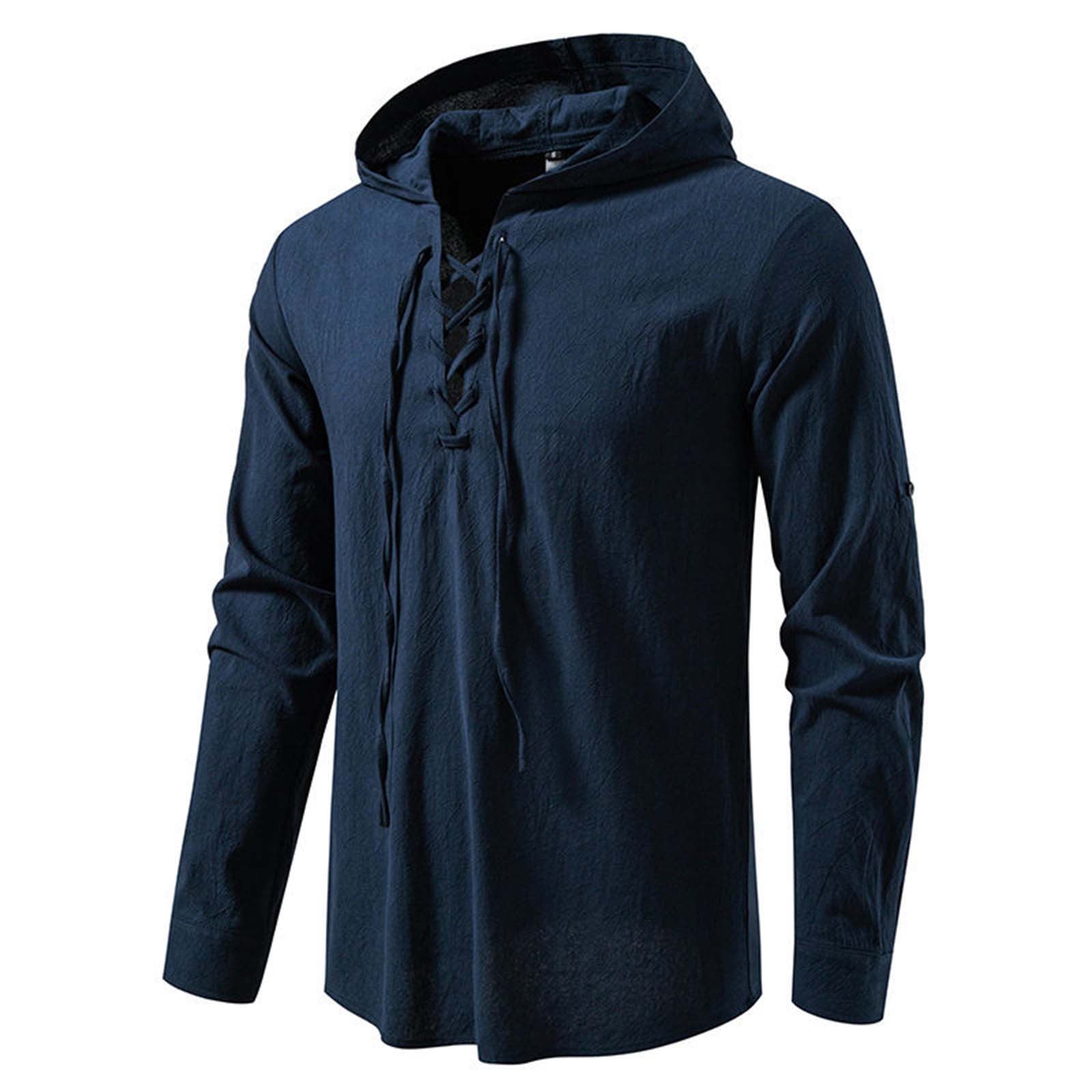 Betivan Men's Long Sleeve Hooded Shirts Retro Style for Medieval,Viking ...