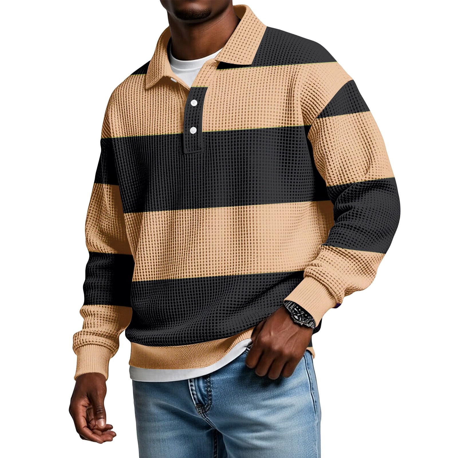 Betivan Men's Long Sleeve Polo Shirts Button Half-Cardigan Lapel Casual ...