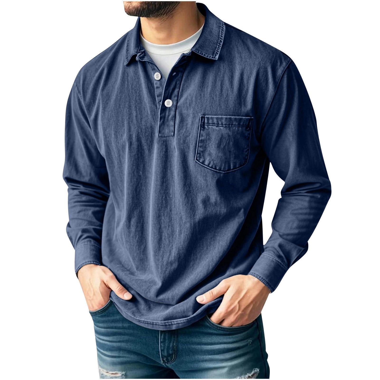 Betivan Men's Long Sleeved Button Up Shirt, Pocket Lapel Stylish Golf ...