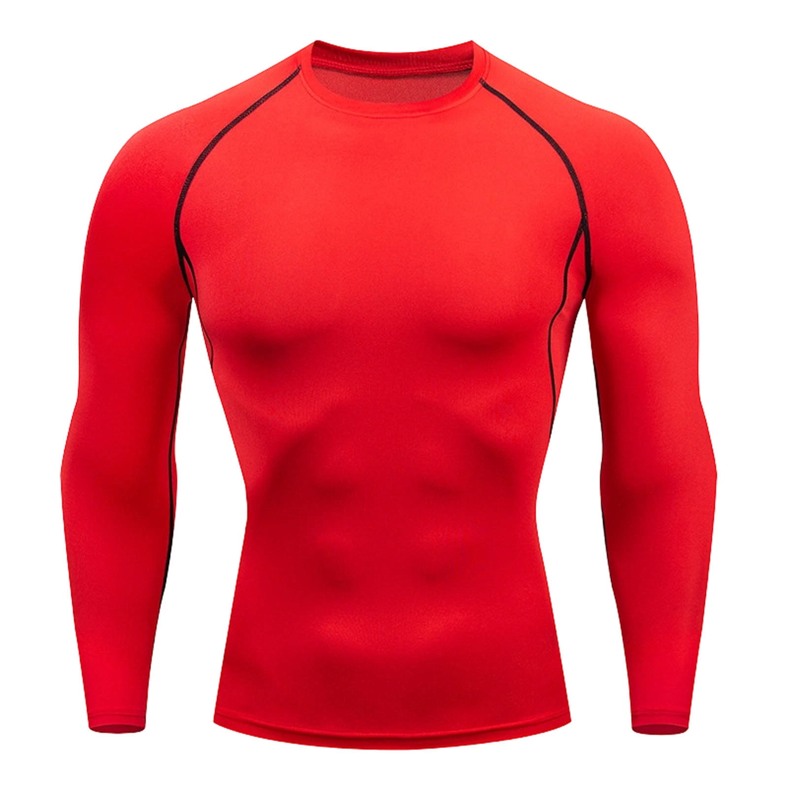 Betivan Men's Performance Top Solid Color Stretch Fitted Crewneck Long ...
