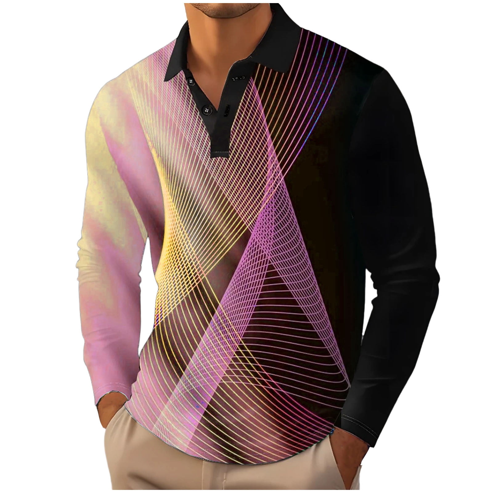 Betivan Men's Polo Shirts Casual Long Sleeve Shirt Splicing, Color ...