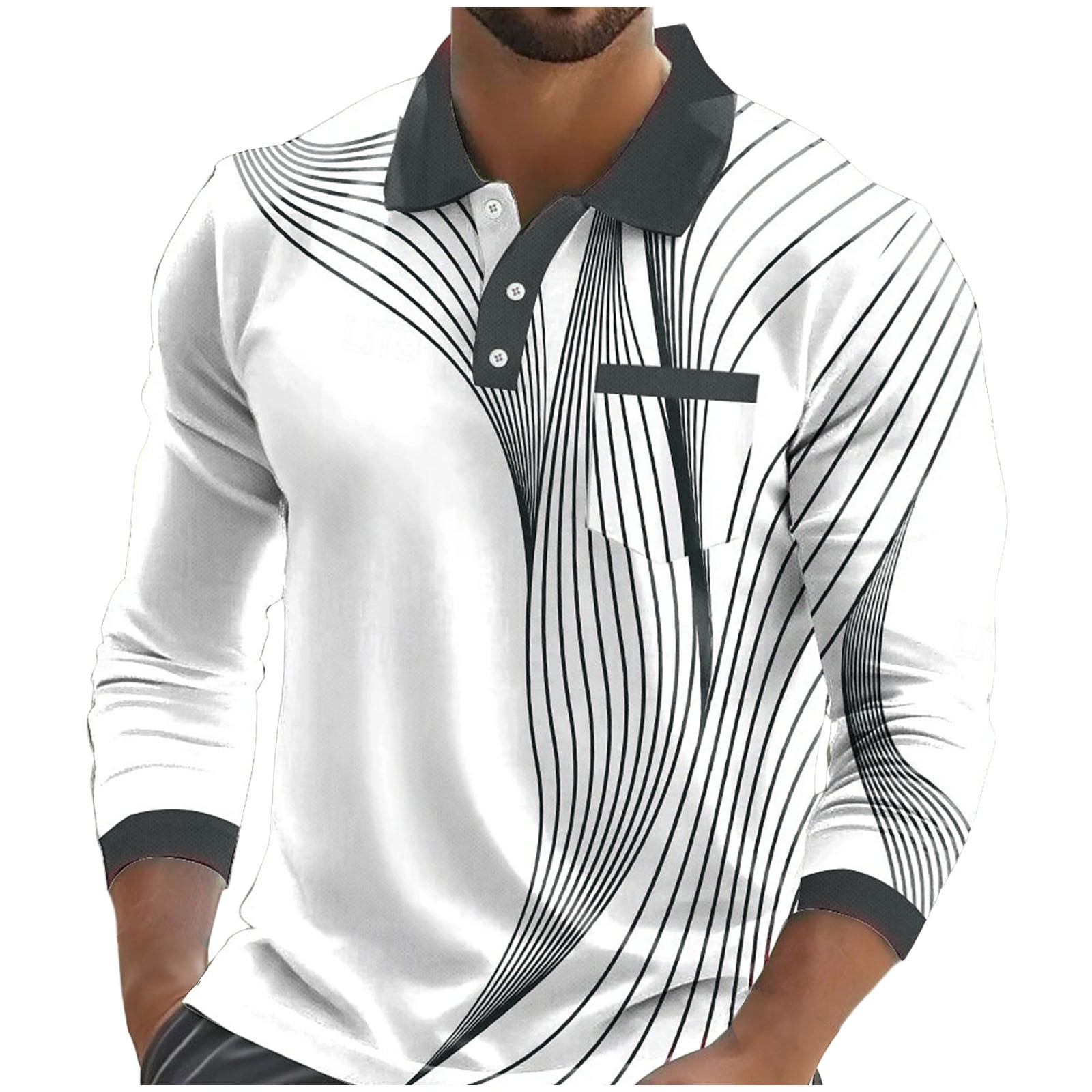 Betivan Men's Polo Shirts Casual Long Sleeve Shirt Splicing, Color ...
