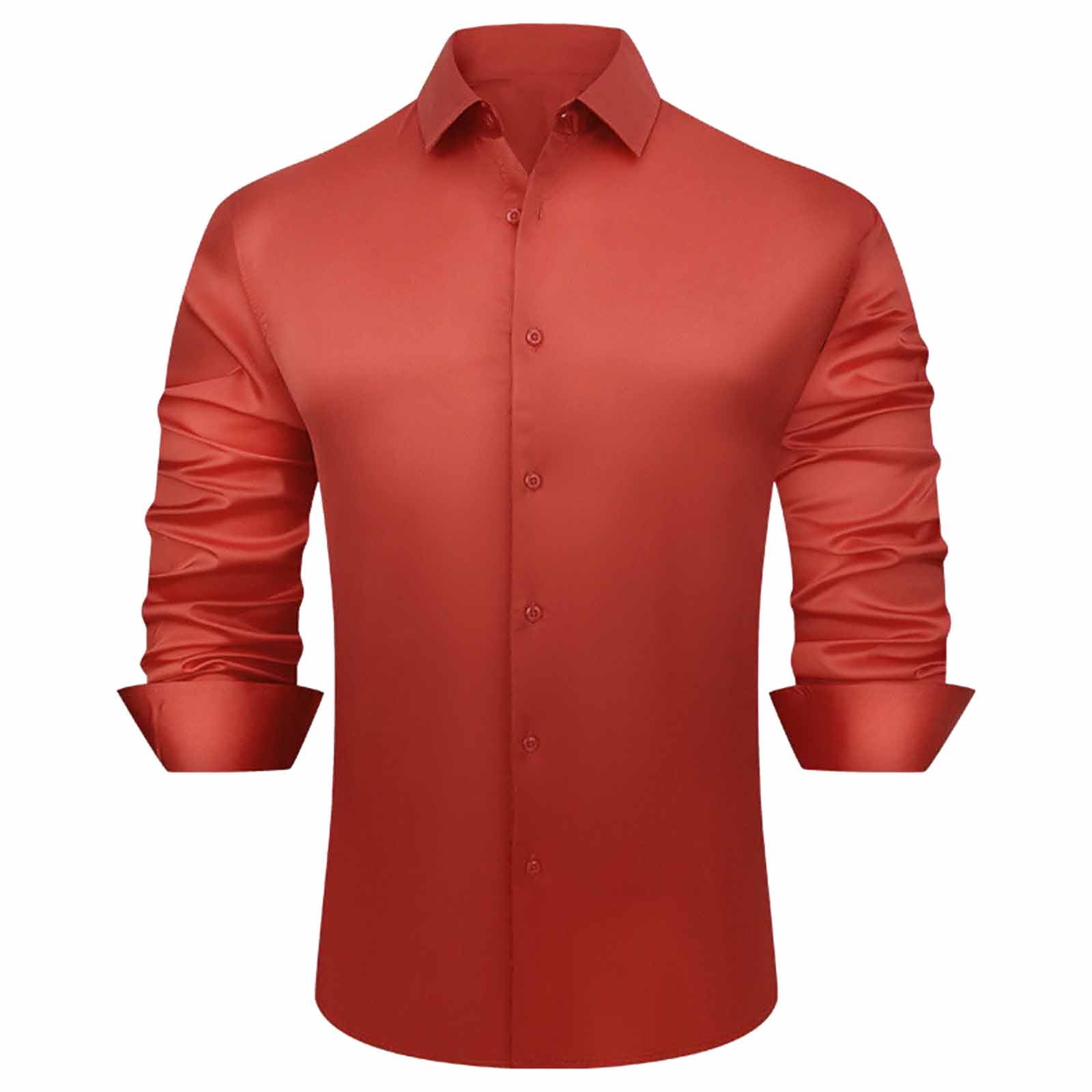 Betivan Men's Satin Business Shirt Casual Lapel Button-Down Long Sleeve ...