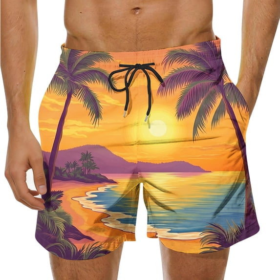 Betivan Men's Shorts Printed Basic Drawstring Casual Beach Bottoms ...