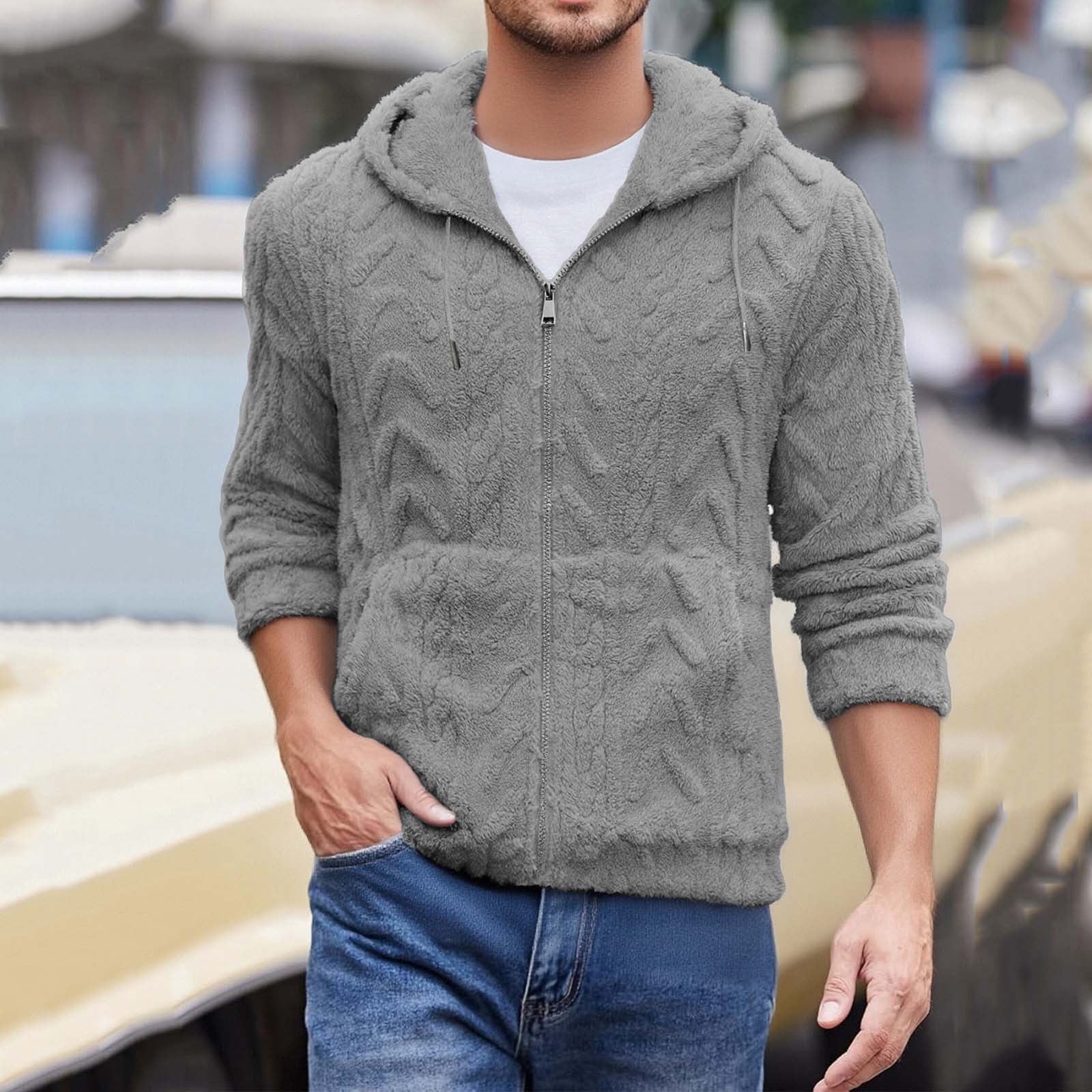 Betivan Men's Solid Color Hooded Zipper Fleece Sweatshirt Jacket, Long ...