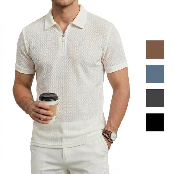 Betivan Men's Solid Color Ice Silk Polo Shirt Turndown Collar Short ...