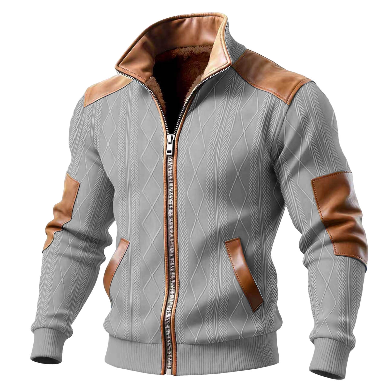 Betivan Men's Solid Color Long Sleeve Stand-Up Zipper Flap Cargo Jacket ...