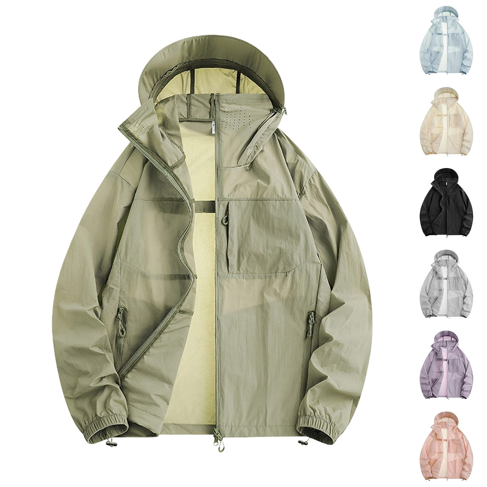 Betivan Men's Solid Color Long Sleeved Hooded Zipper Cardigan Ice Silk ...