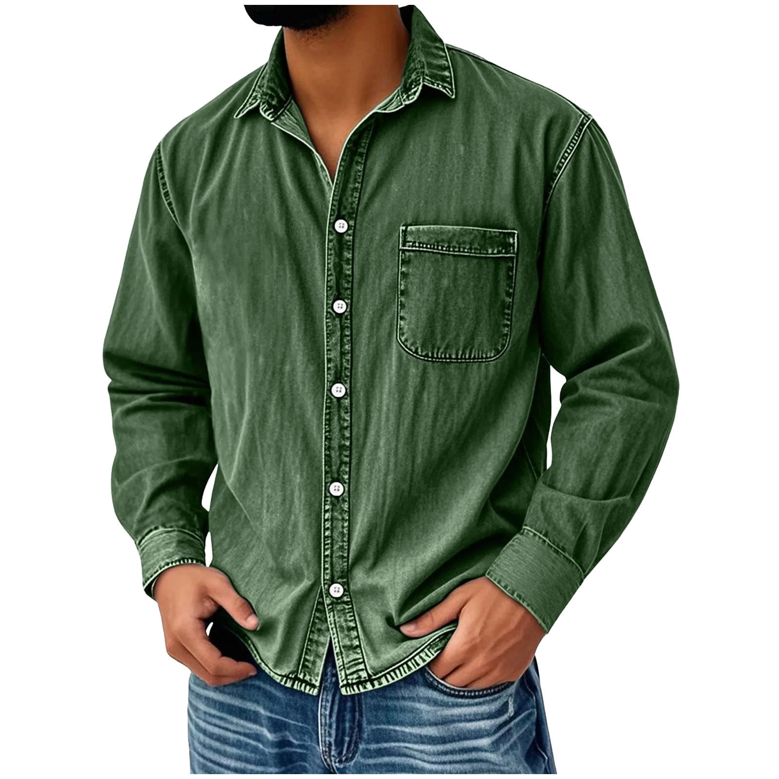 Betivan Men's Solid Color Long Sleeved Lapel Button Cardigan Washed And ...