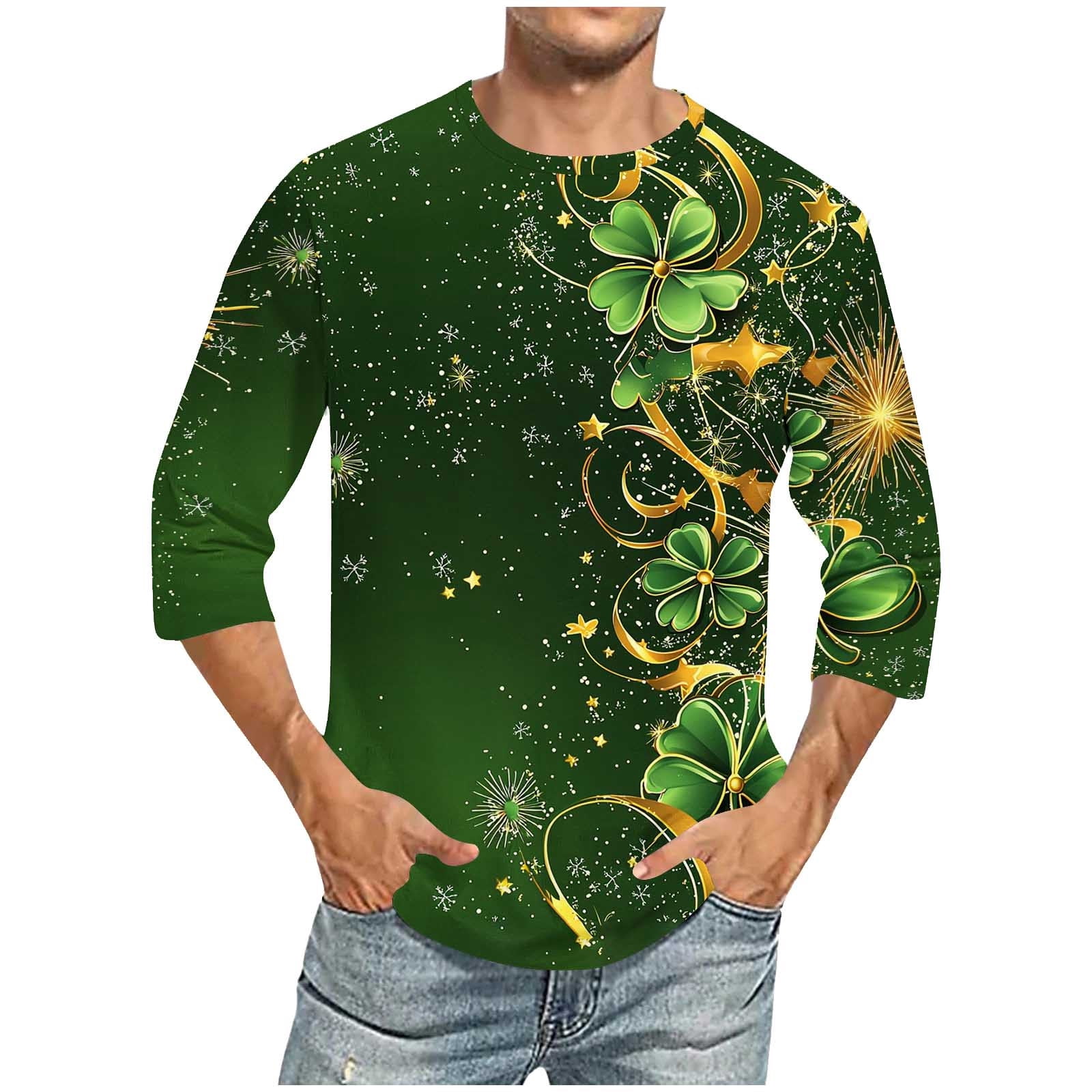 Betivan Men's St. Patrick's Printed Top 3/4 Sleeve Crewneck Summer ...