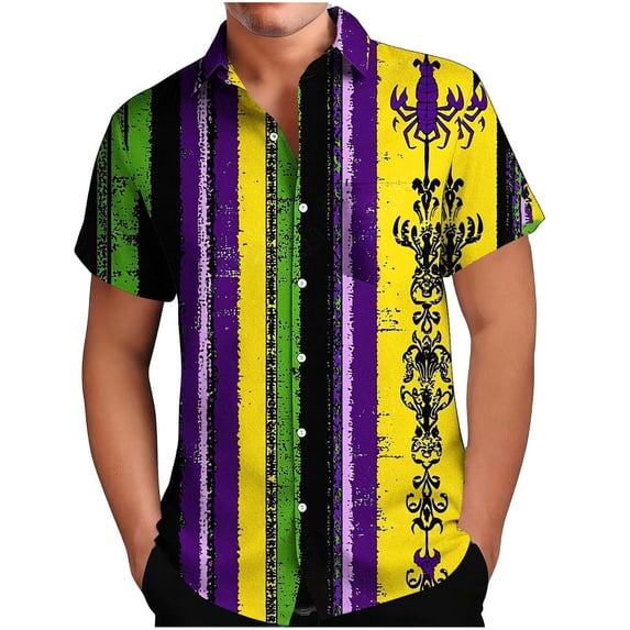 Betivan Men's Summer Carnival Printed Turndown Collar Short Sleeve ...