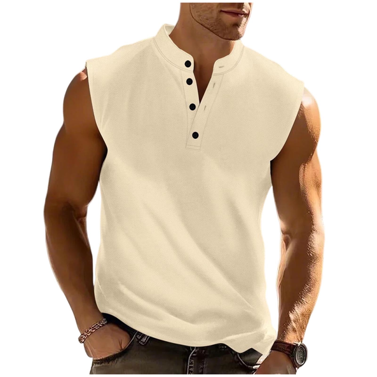 Betivan Men's Summer Half Button Solid Stand Collar Tank Tops ...
