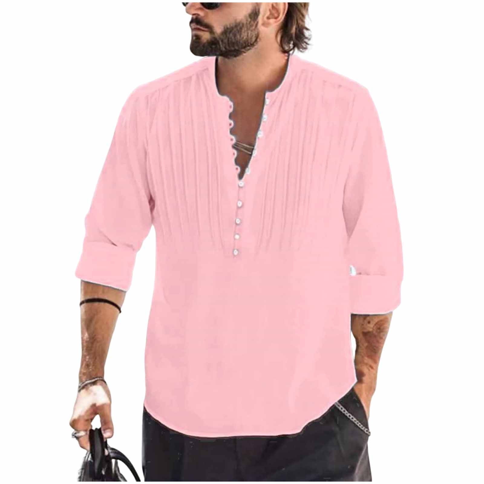 Betivan Men's Summer Linen-like Long Sleeve Top, Solid Color Half ...