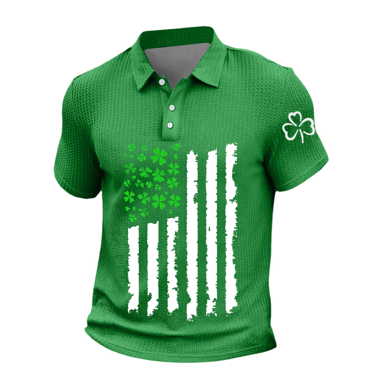 Betivan Men's Summer St Patrick's Printed Waffle Turndown Collar Short ...