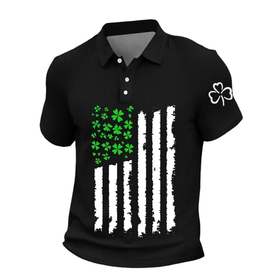 Betivan Men's Summer St Patrick's Printed Waffle Turndown Collar Short ...