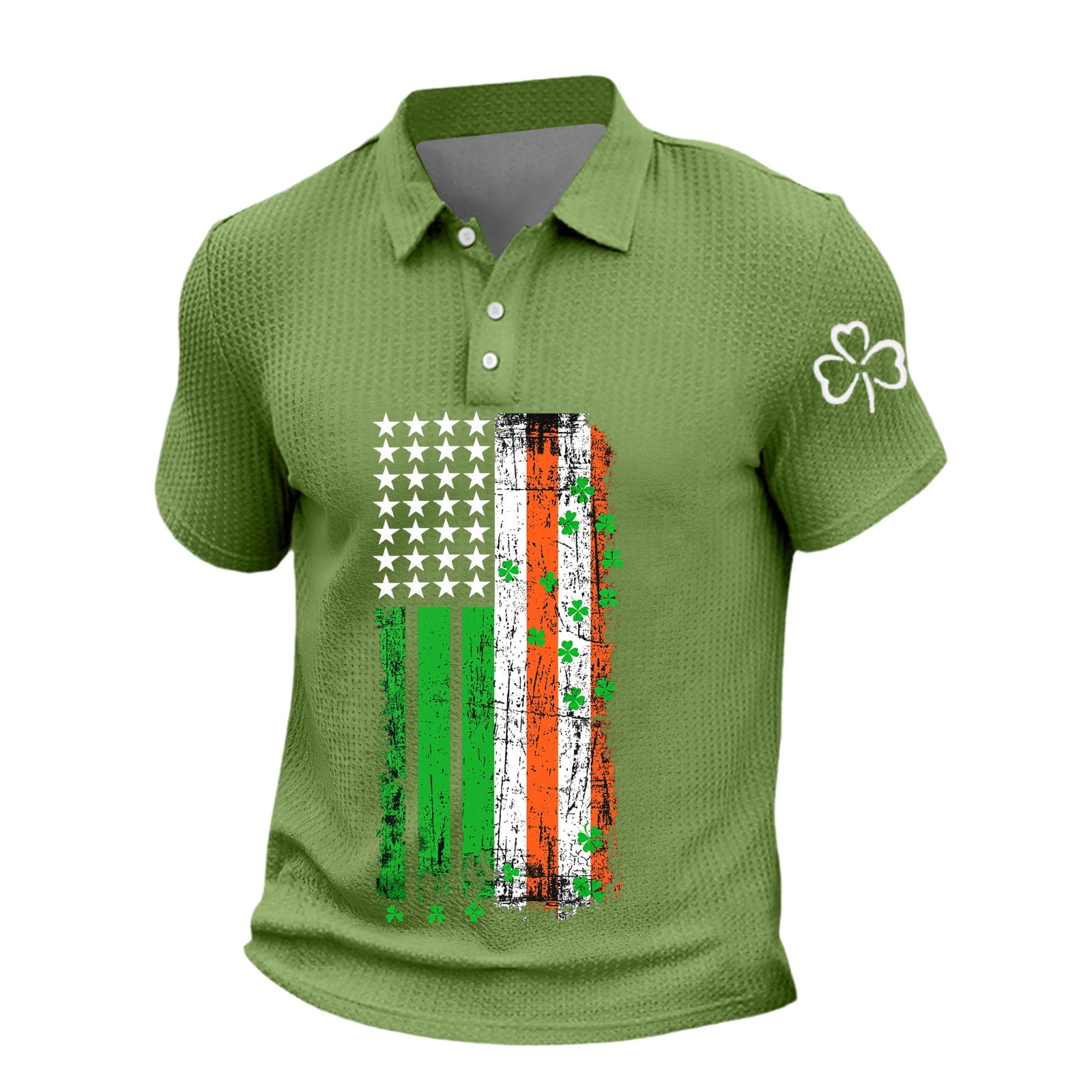 Betivan Men's Summer St Patrick's Printed Waffle Turndown Collar Short ...