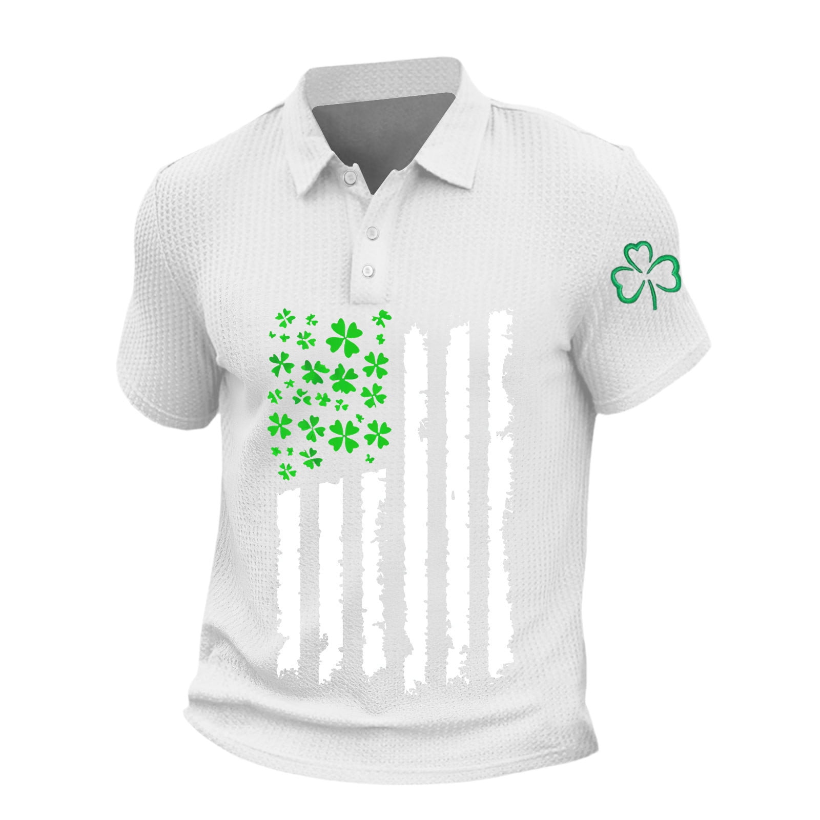 Betivan Men's Summer St Patrick's Printed Waffle Turndown Collar Short ...