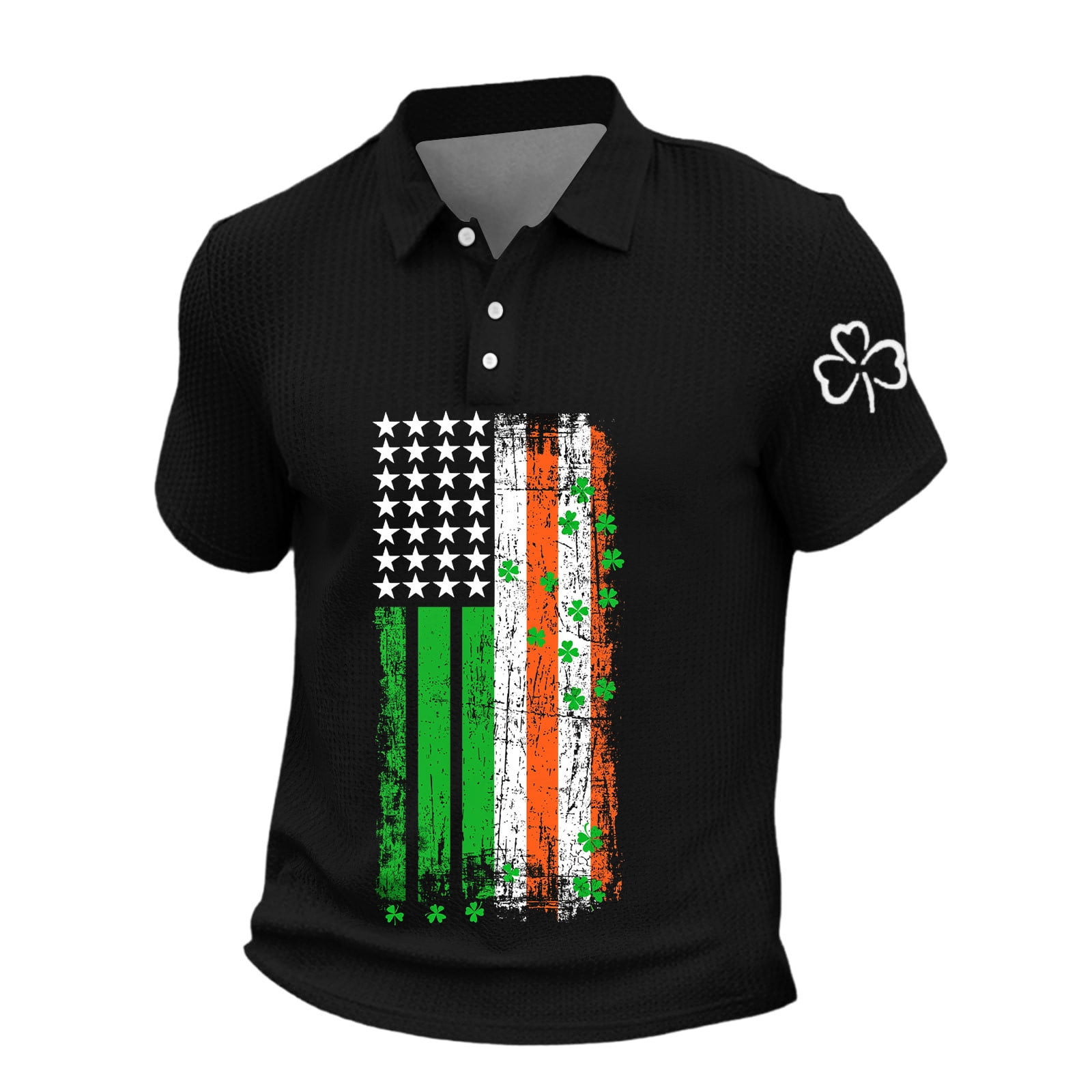 Betivan Men's Summer St Patrick's Printed Waffle Turndown Collar Short ...