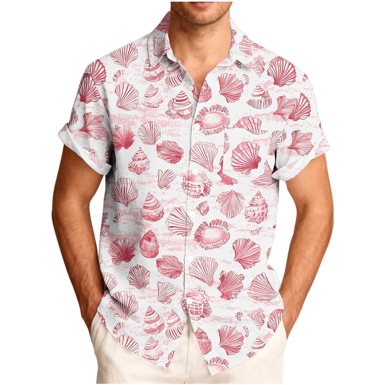 Betivan Men's Summer Turndown Collar Shell Starfish Printed Short ...