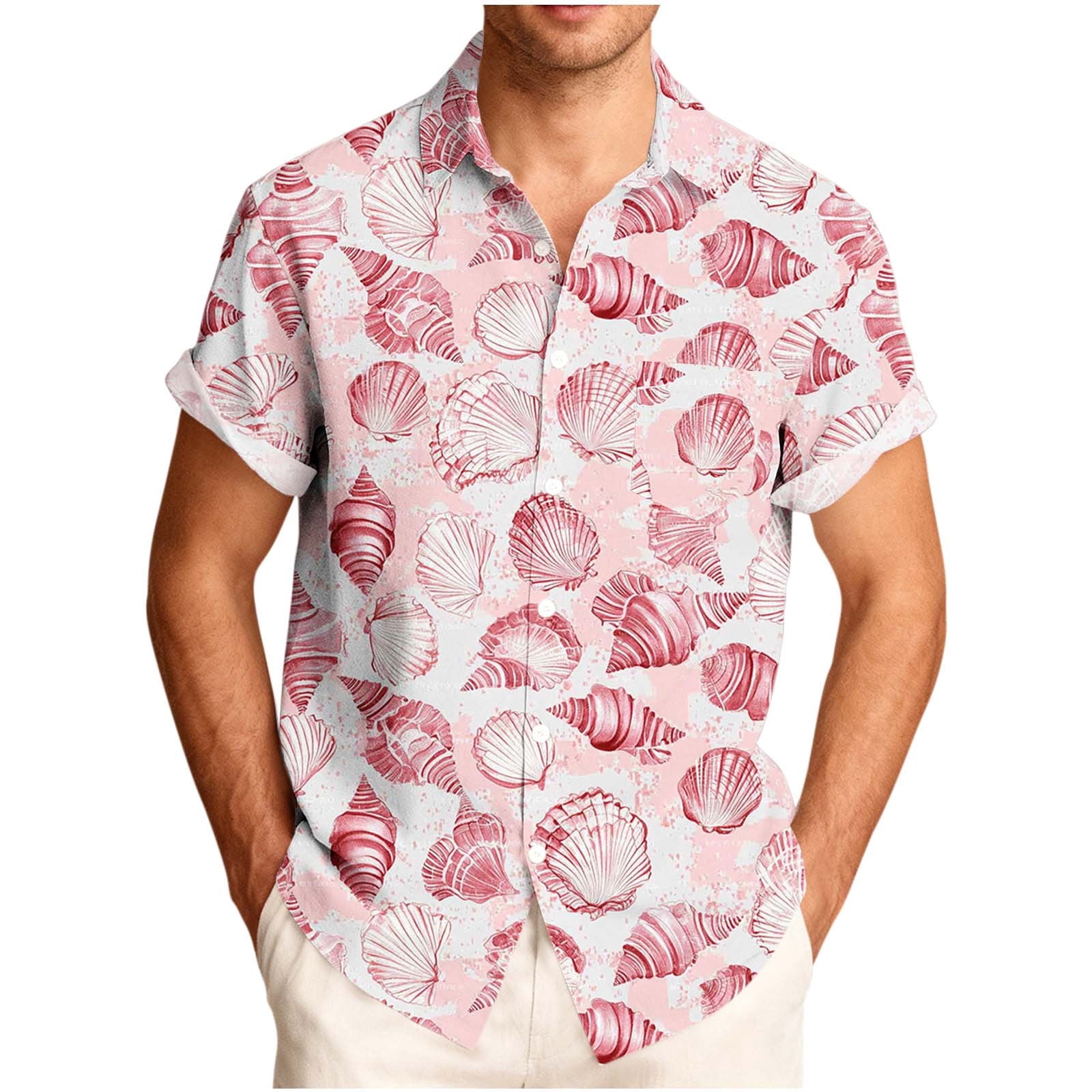 Betivan Men's Summer Turndown Collar Shell Starfish Printed Short ...