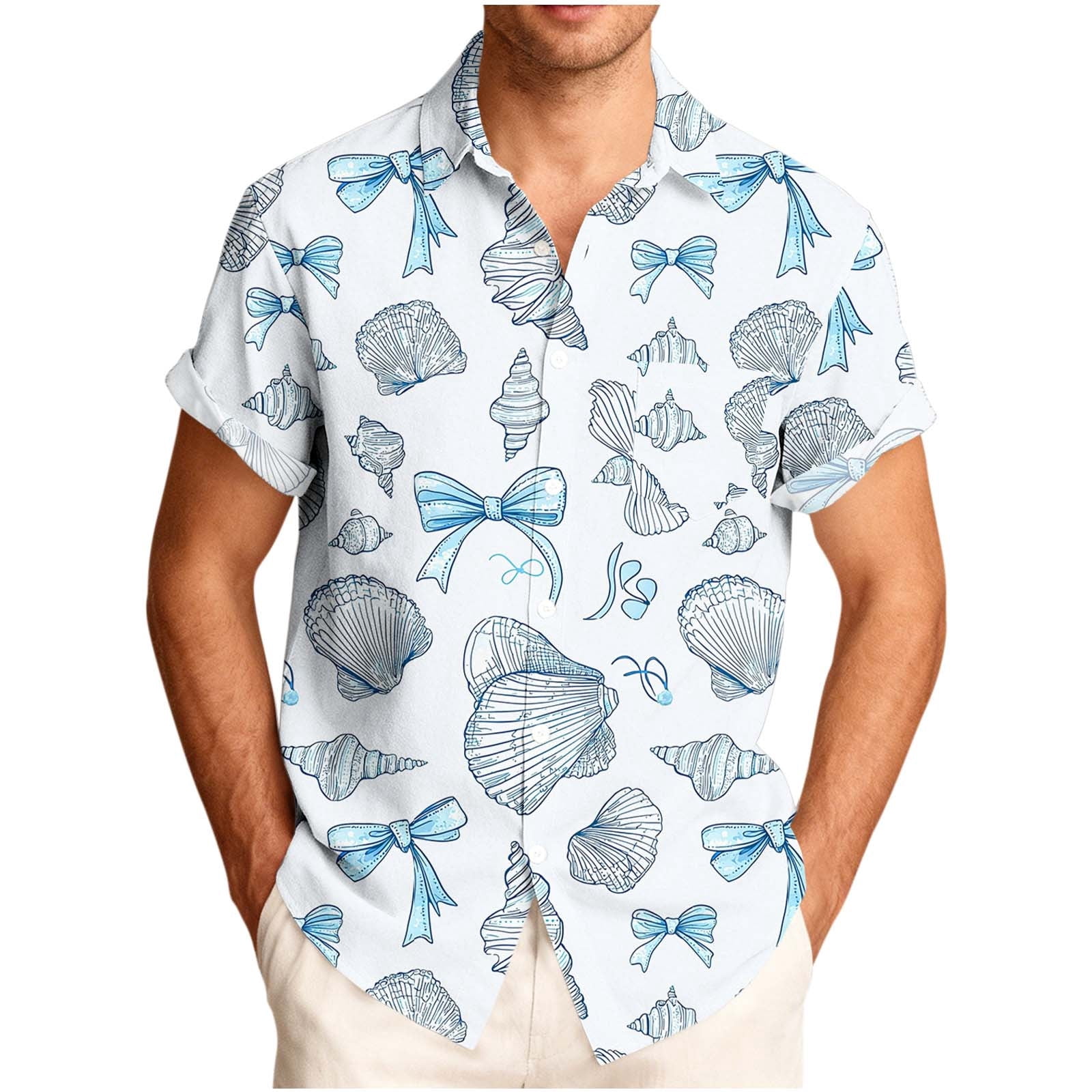 Betivan Men's Summer Turndown Collar Shell Starfish Printed Short ...
