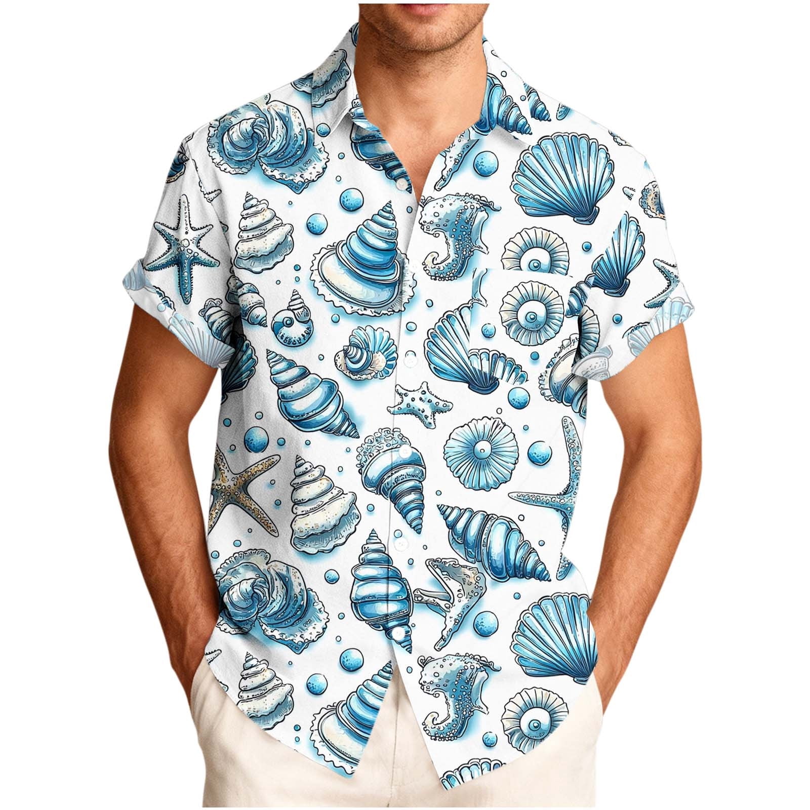 Betivan Men's Summer Turndown Collar Shell Starfish Printed Short ...