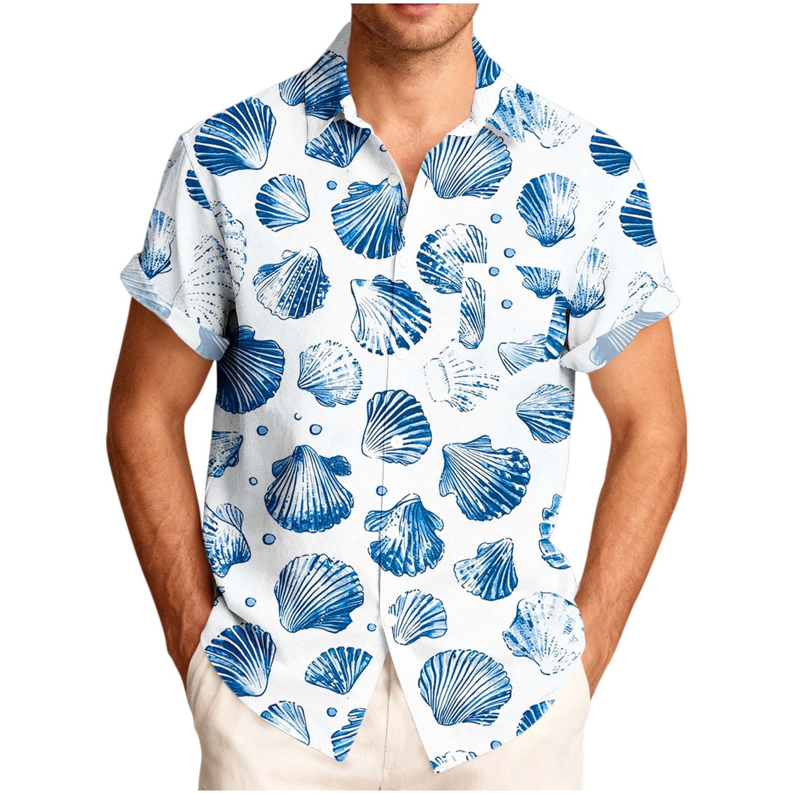 Betivan Men's Summer Turndown Collar Shell Starfish Printed Short ...