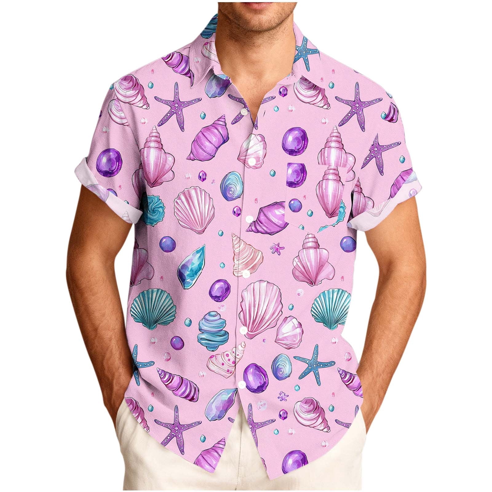 Betivan Men's Summer Turndown Collar Shell Starfish Printed Short ...