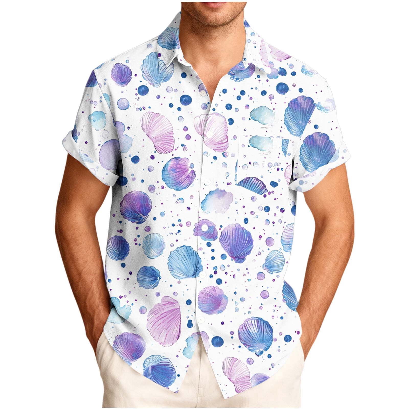 Betivan Men's Summer Turndown Collar Shell Starfish Printed Short ...