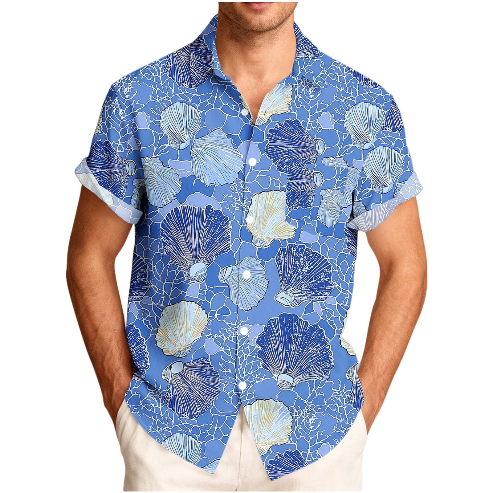 Betivan Men's Summer Turndown Collar Shell Starfish Printed Short ...