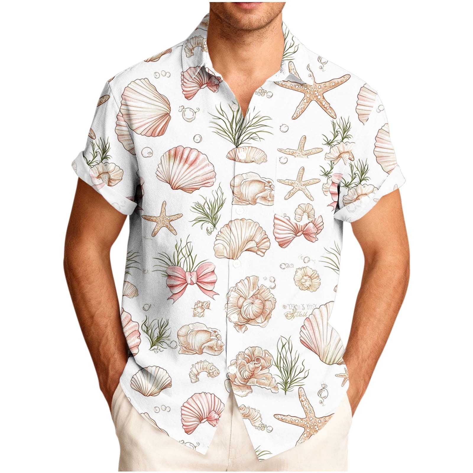 Betivan Men's Summer Turndown Collar Shell Starfish Printed Short ...