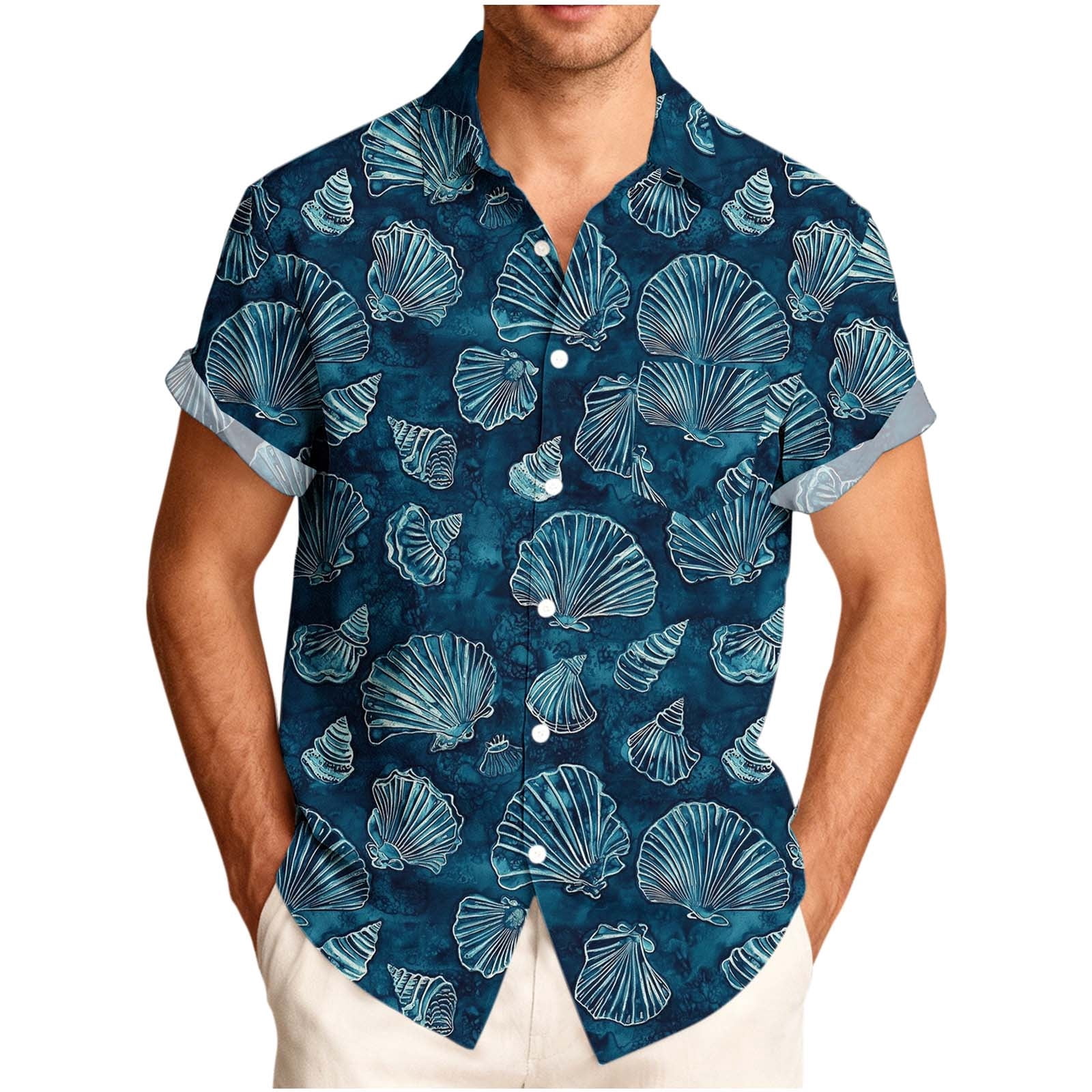 Betivan Men's Summer Turndown Collar Shell Starfish Printed Short ...