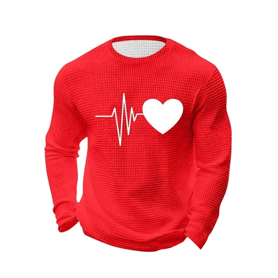 Betivan Men's Sweatshirt Valentine's Day Waffle Knit T-shirt, Heart ...