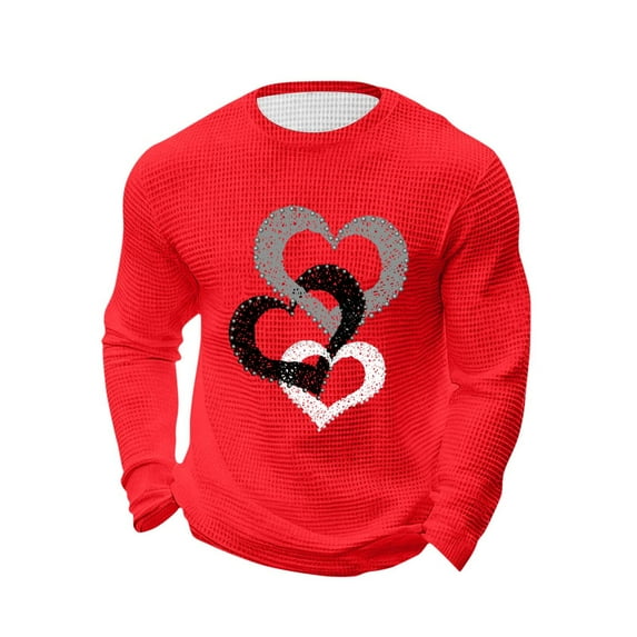 Betivan Men's Sweatshirt Valentine's Day Waffle Knit T-shirt, Heart ...