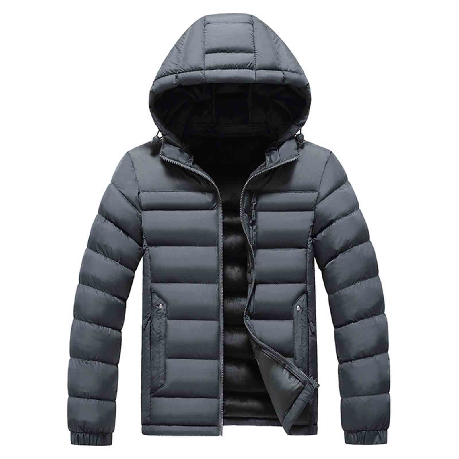 Betivan Men's Thickened Solid Color Detachable Hood Zipper Parka ...