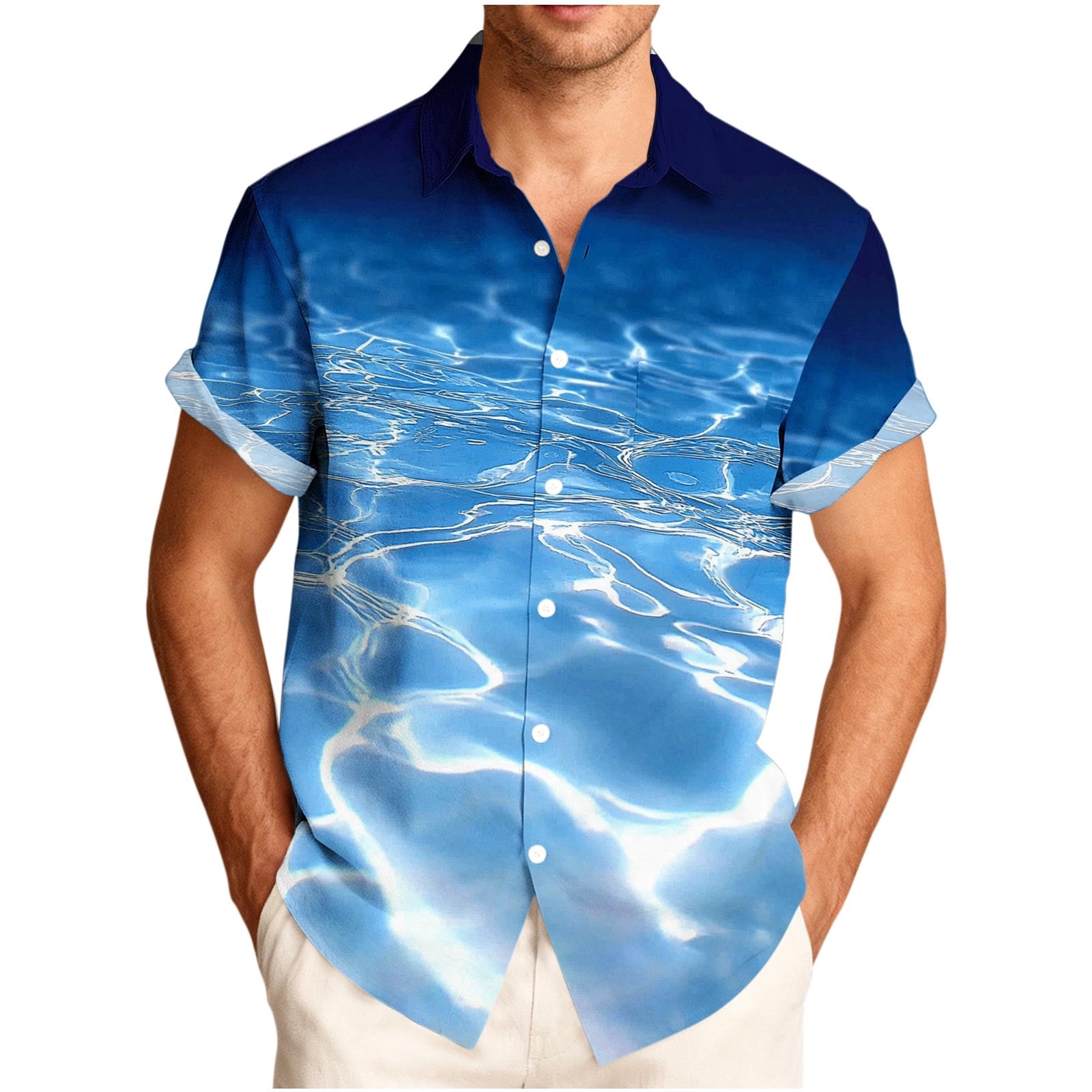 Betivan Men's Turndown Collar Tops Short Sleeves Water Ripple Printing ...