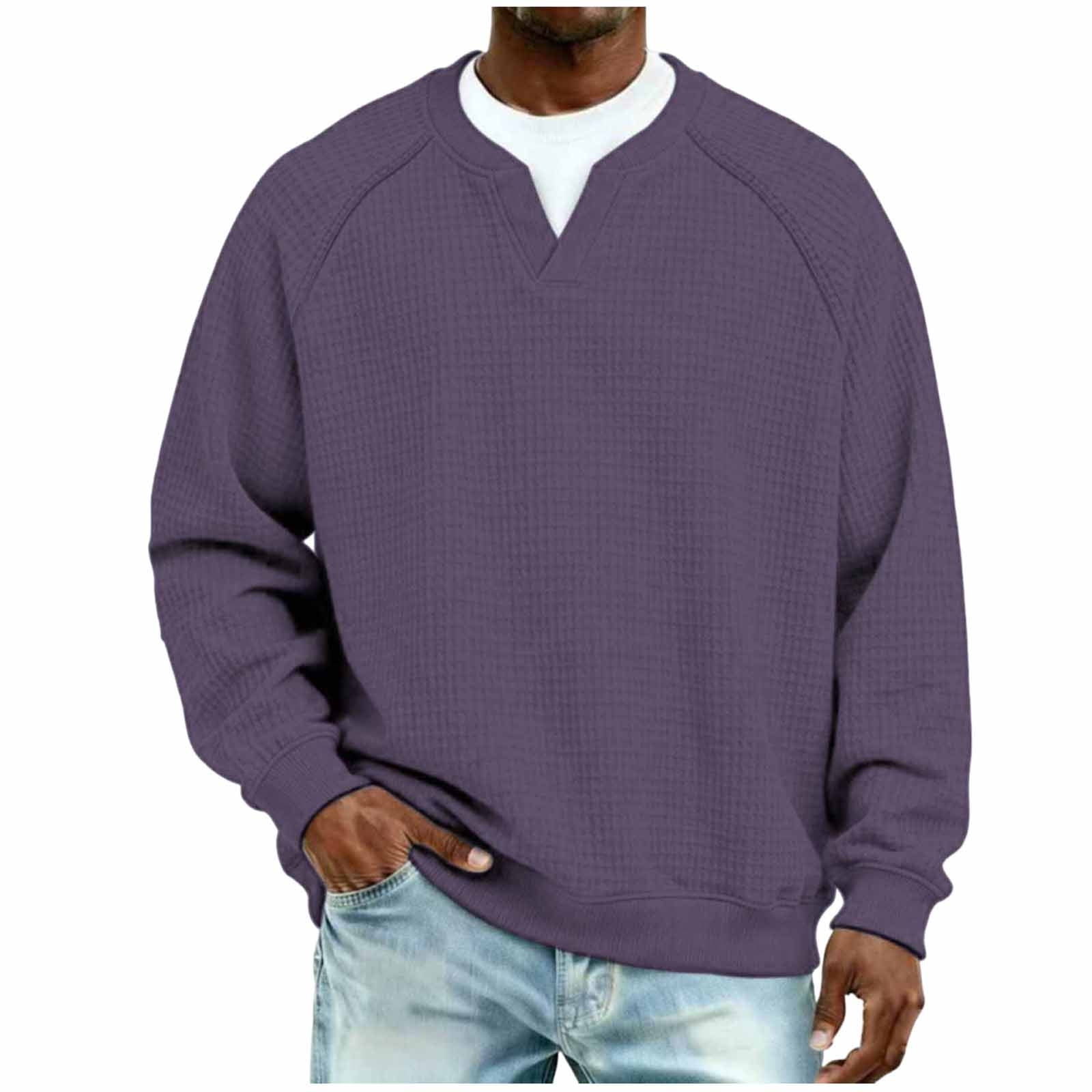 Betivan Men's Waffle Knit V-neck Hoodie, Solid Color Breathable Long ...