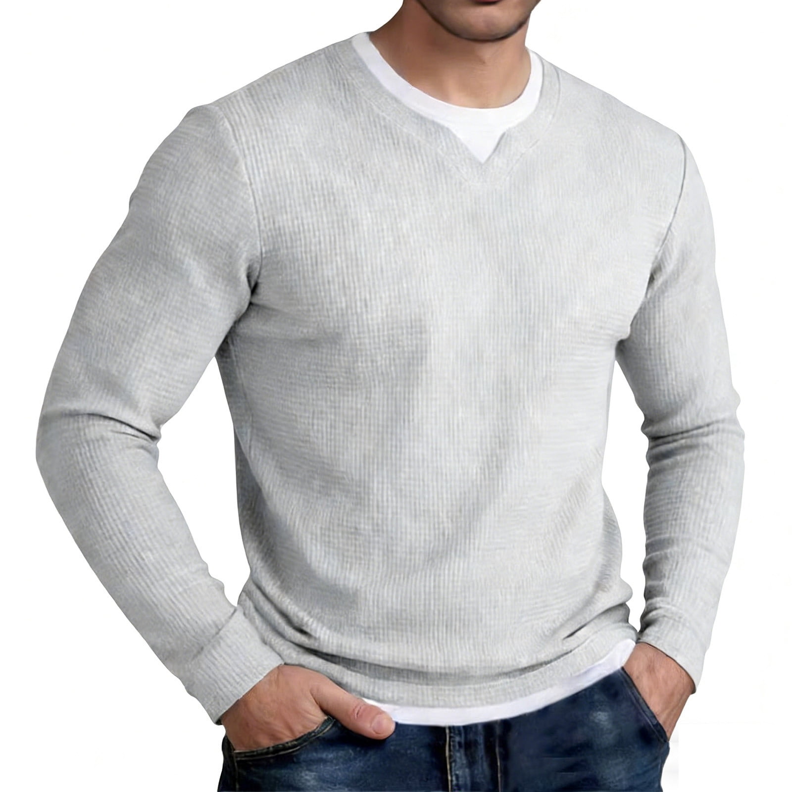 Betivan Men's Waffle Top Waffle Texture Faux Two-Piece Double Collar ...