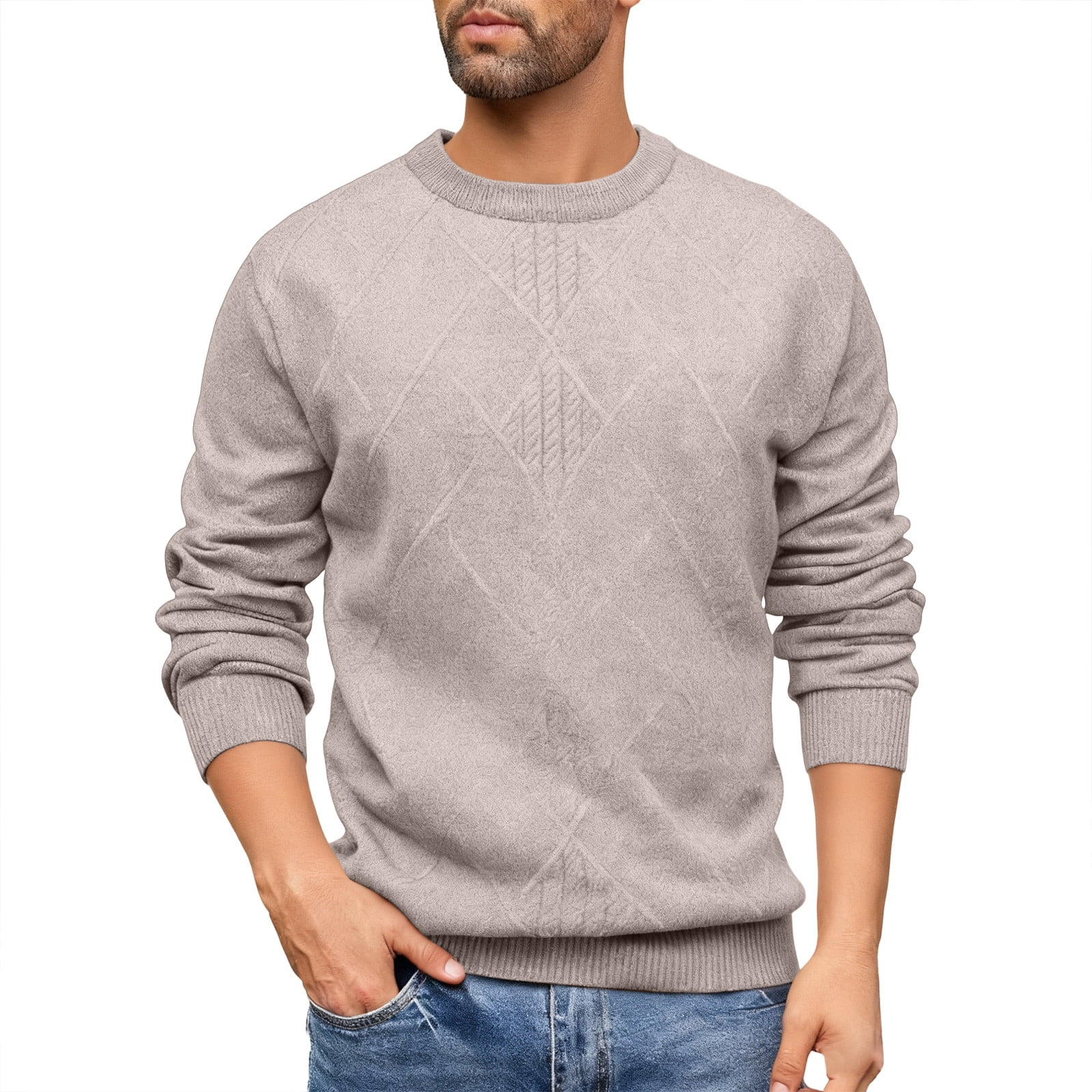 Betivan Mens Fall Winter Sweater Crewneck Knit Sweaters Casual Waffle ...