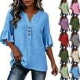 Betivan Ruffle Short Sleeve Shirts for Women Notch V Neck Button Down ...