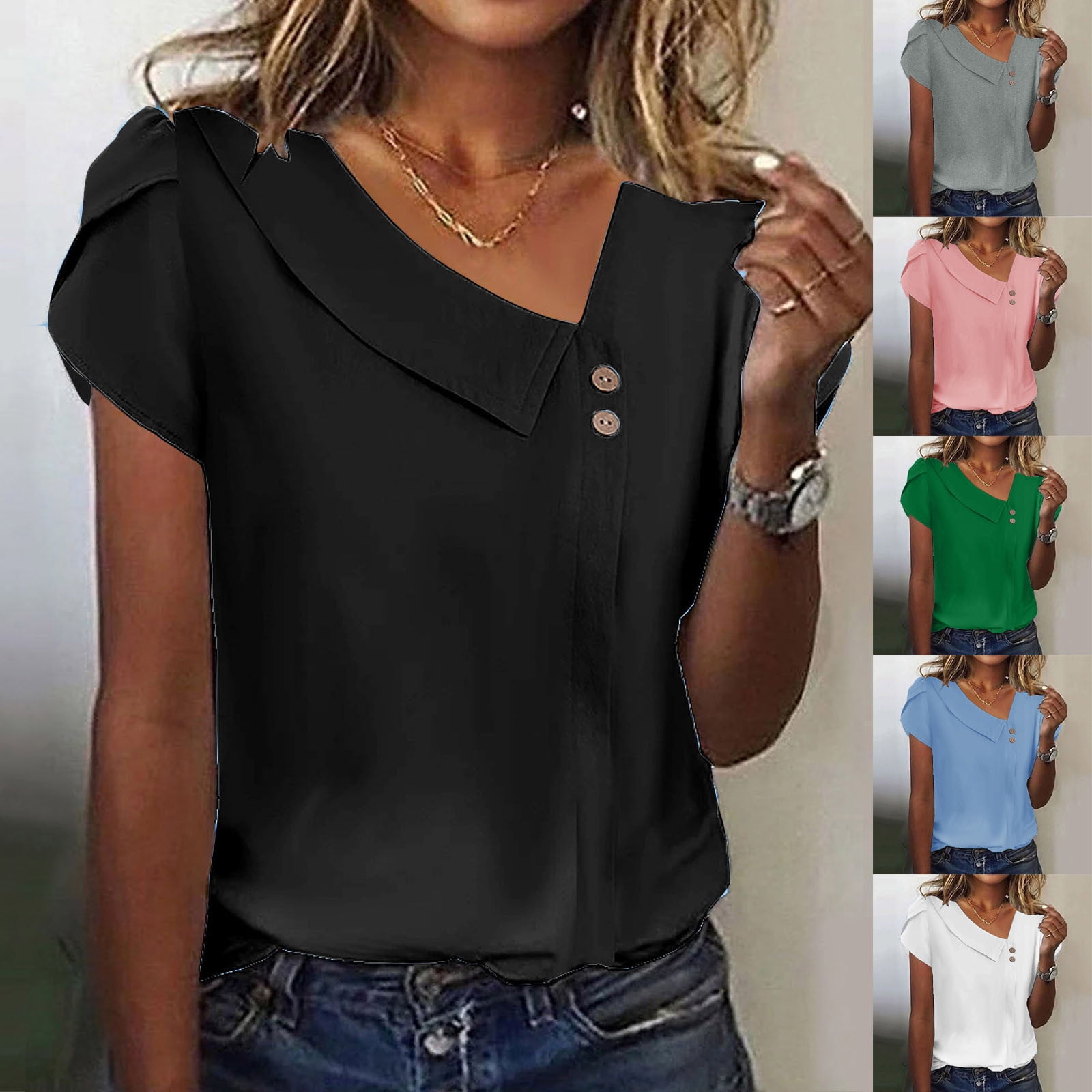 Betivan Summer Blouses for Women Asymmetrical Collar Short Sleeve ...
