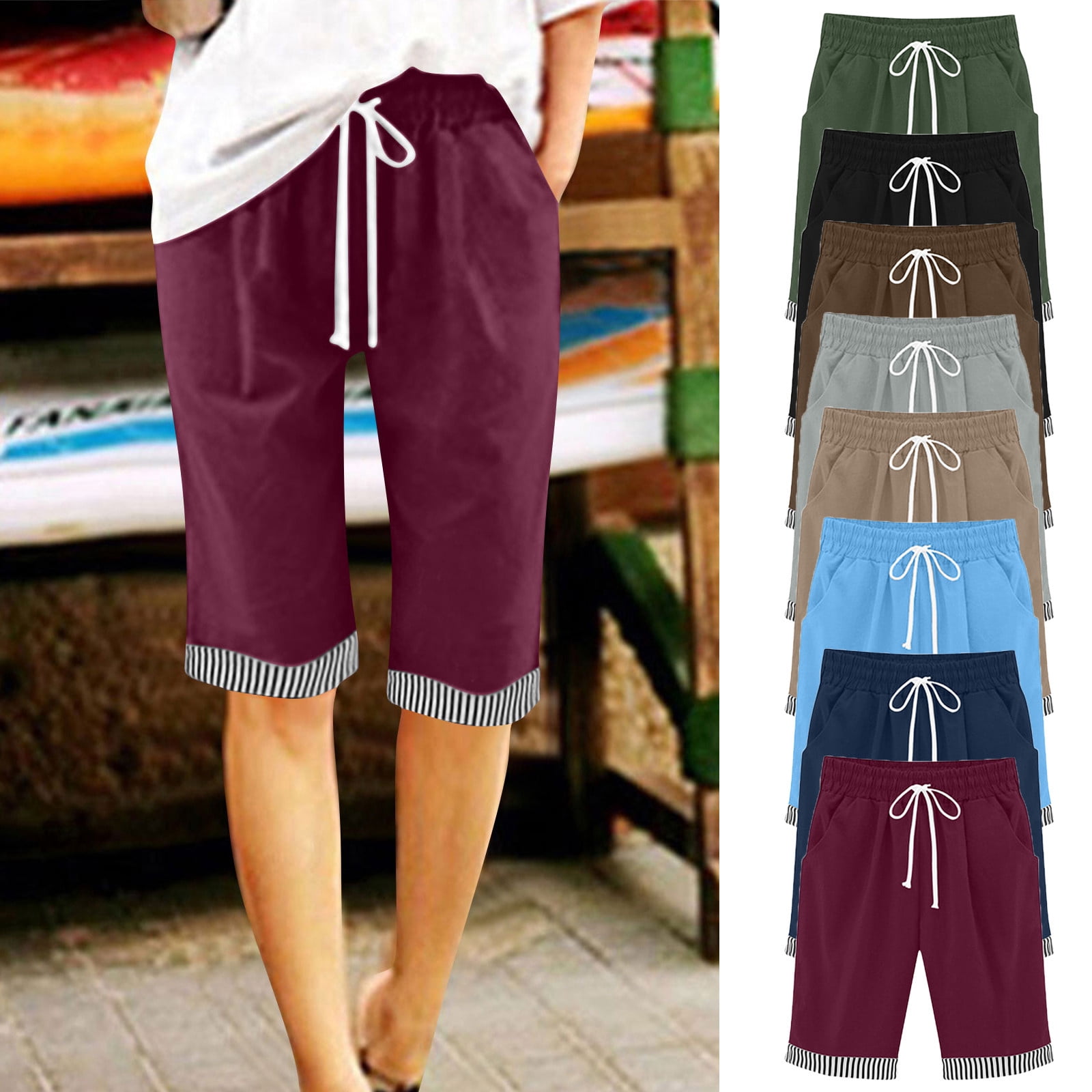 Betivan Summer Knee Length Shorts for Women 2026 Cotton Linen Bermuda ...