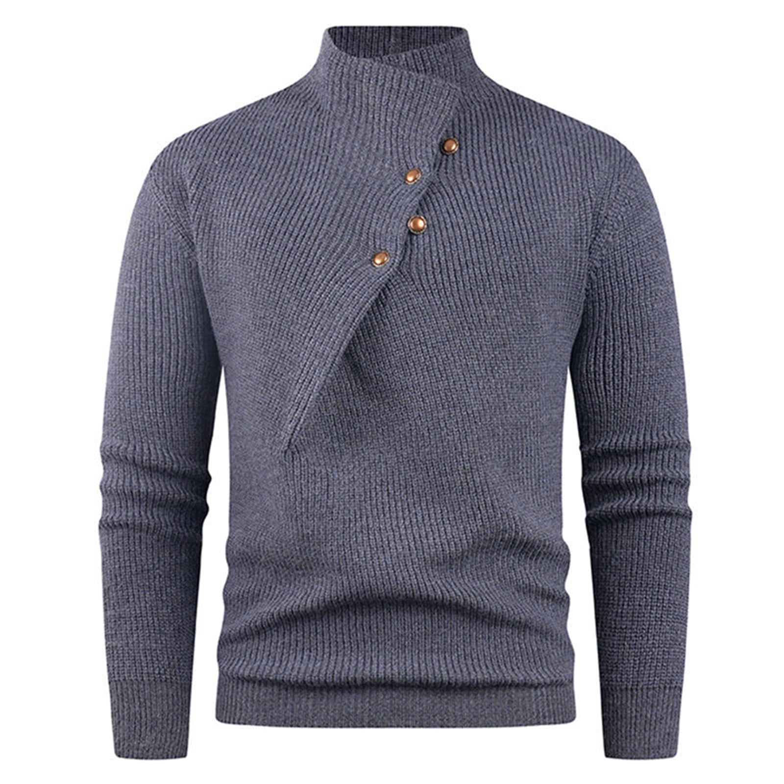 Betivan Sweaters Mens Turtleneck Button Up Cable Knit Winter Warm Long ...