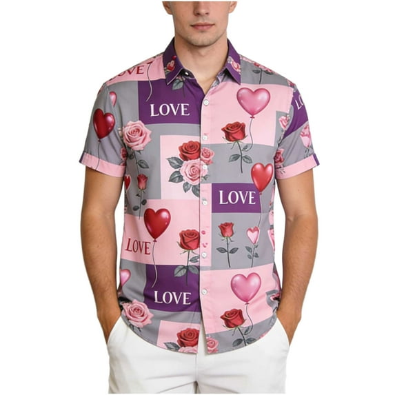 Betivan Valentine's Day Heart Printed Shirt for Men Women Casual Short ...