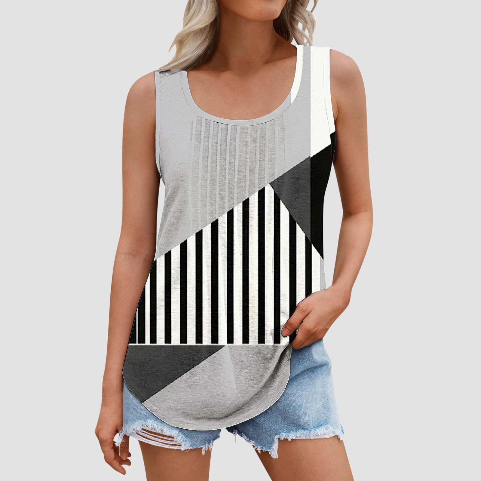 Betivan Women Tank Women's Vertical Stripe Sleeveless Vest with Round ...